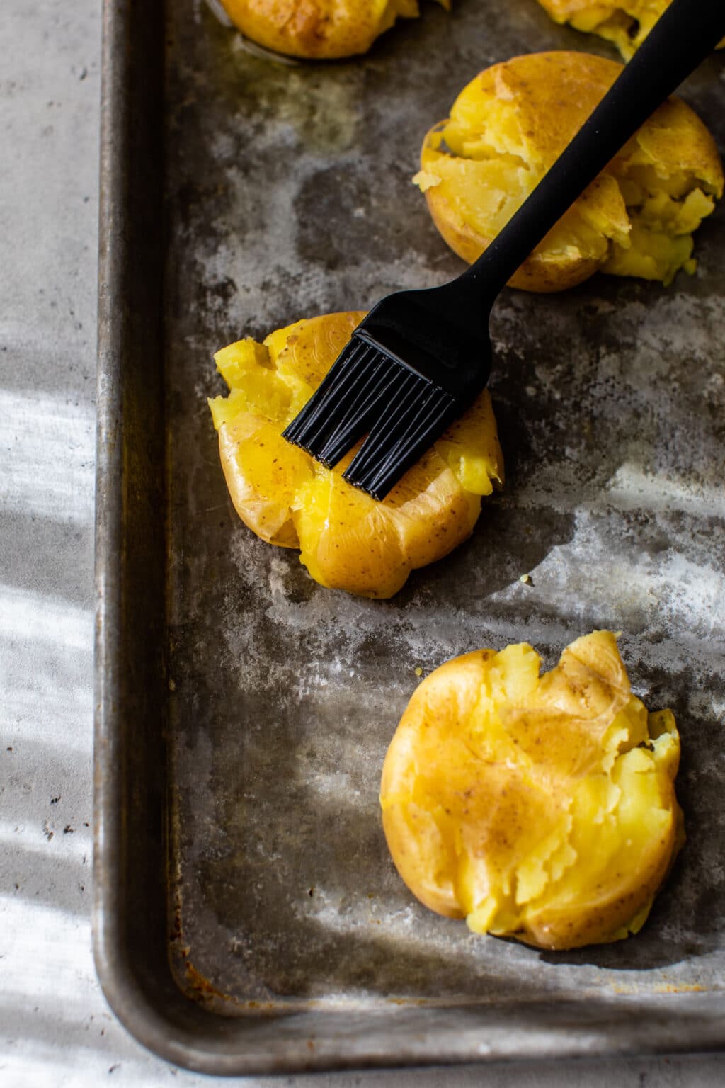 Crispy Smashed Potatoes with Sour Cream - The Almond Eater
