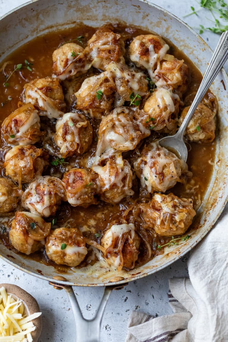 French Onion Chicken Meatballs - The Almond Eater