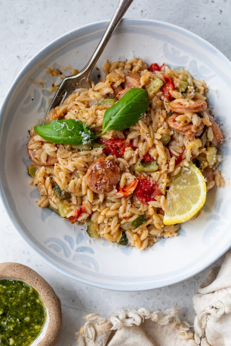 Chicken Sausage Orzo - The Almond Eater
